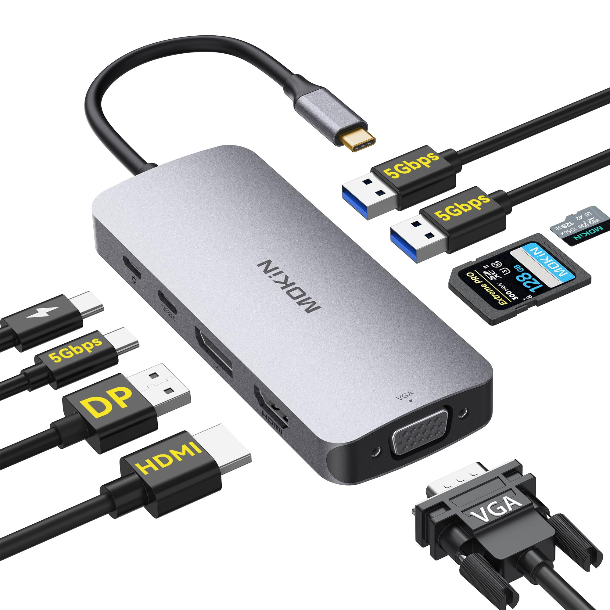Periferice PC Hub multifuncțional Mokin 9 în 1 cu conexiune USB Type-C